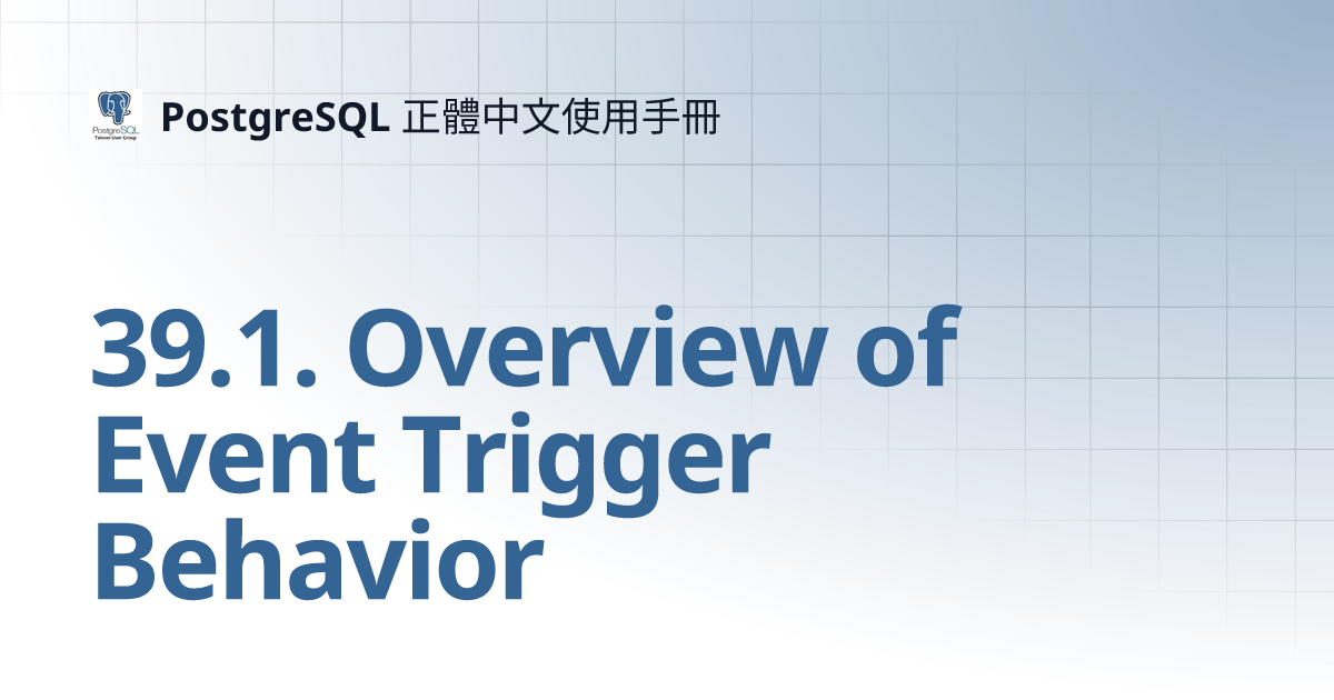 39.1. Overview of Event Trigger Behavior | PostgreSQL 正體中文使用手冊